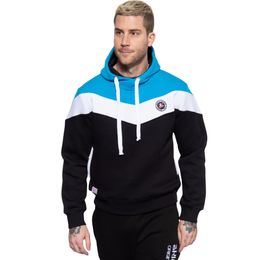 Akito Tanaka Herren Kapuzen Sweater Triple Tone blau