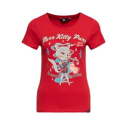 Queen Kerosin Damen T-Shirt Purr Kitty Purr rot