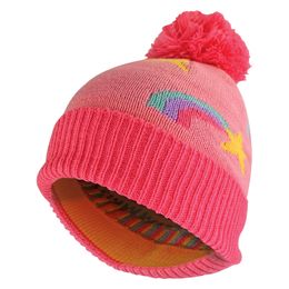 M&auml;dels Regenbogen-M&uuml;tze mit Bommel | Warme Winterm&uuml;tze f&uuml;r Kinder mit Pompon