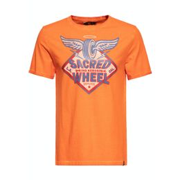 King Kerosin Herren Oil Washed T-Shirt Sacred Wheel orange