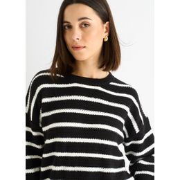 Schwarzer Grobstrick-Pullover in &Uuml;bergr&ouml;&szlig;e mit Streifen