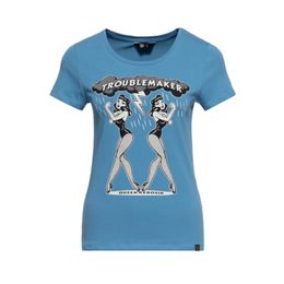 Queen Kerosin Damen T-Shirt Troublemaker blau
