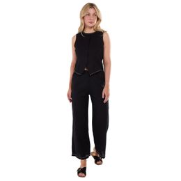 Schwarze Hose mit Kontraststickerei und Nahtdetail