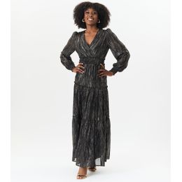 Schwarz Lurex Chiffon Anlass gestaffelt Maxi Dres