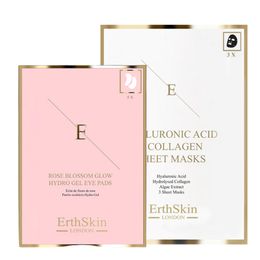 Hyalurons&auml;ure- und Kollagenmaske - 3 Blatt + Rose Blossom Glow Hydro-Gel Eye Pads 5 X 2
