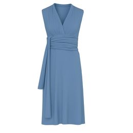 Staubig hellblaues &auml;rmelloses Jerseykleid mit Taillenband aus Viskose und Elastan