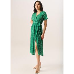 Gr&uuml;nes Wickel-Midikleid mit Tiermuster