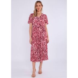 Pinkes Wickel-Midikleid mit Tiermuster und Plissee