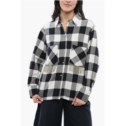 Woolrich Kariertes Hemd aus Baumwollmischung mit Fransendetails in Schwarz und Wei&szlig;