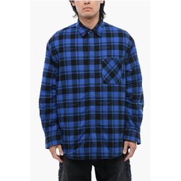 Off-White Kariertes, gef&uuml;ttertes Flanell-Overshirt in Blau