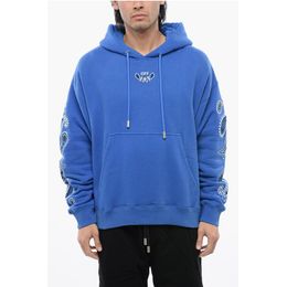 Off-White Bestickter BANDANA ARROW Hoodie aus geb&uuml;rsteter Baumwolle in Blau