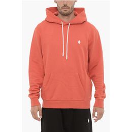 Hoodie aus geb&uuml;rsteter Baumwolle in Orange