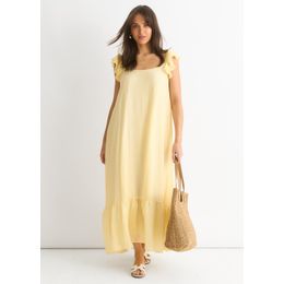 Lemon Ruffle Kurzarm-Maxikleid aus Viskose