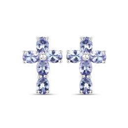 Vira Jewels Ohrringe Silber 925 rhodiniert Kreuz-Motiv mit echten Tansanit-Steinen