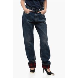 Maison Martin Margiela MM8 PENDLETON &ndash; Hoch taillierte Jeans mit Wollsaum in Blau