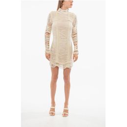 Balmain Lang&auml;rmliges Netzkleid in Beige