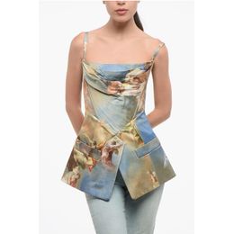 Balmain Gemustertes Satin-Top mit Rei&szlig;verschluss hinten in Mehrfarbig