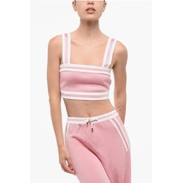 Balmain Gestricktes Crop-Top mit Rei&szlig;verschluss in Pink
