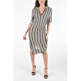 Bottega Veneta Asymmetrisch gestreiftes Jaquard-Kleid in Braun