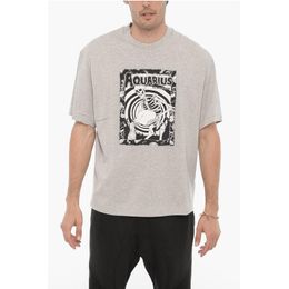 Neil Barrett Bedrucktes AQUARIUS THE HUMANITARIAN T-Shirt mit Rundhalsausschnitt in Grau