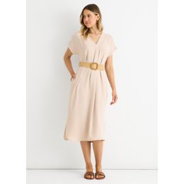 Beige Air Flow Kleid mit G&uuml;rtel und &Uuml;bergr&ouml;&szlig;e