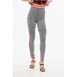 Balmain Gestrickte Leggings mit Monogrammmuster in Schwarz und Wei&szlig;