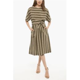 Woolrich Bayadere Gestreiftes SCULLY Maxikleid mit G&uuml;rtel in Beige, Verde