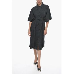Maison Martin Margiela MM6 Einfach plissiertes Hemdblusenkleid aus Baumwolle mit ausgewogenen Streifen M in Schwarz