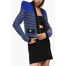 Balmain Gestreifte Strickjacke mit Paillettenverzierung in Blau, Schwarz