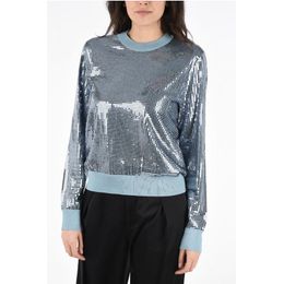 Bottega Veneta Pailletten-Pullover mit Rundhalsausschnitt in Hellblau