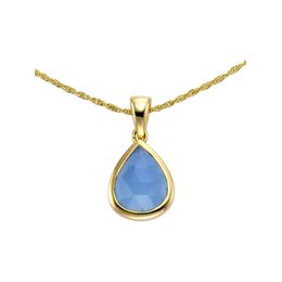 JAMELLI Anh&auml;nger mit Kette 925 Silber vergoldet Chalcedon blau
