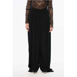 Balmain Doppelt plissierte Viskose-Cr&ecirc;pe-Hose in Schwarz