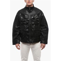 Neil Barrett LOOSE WASHED Lederjacke mit vielen Taschen in Schwarz