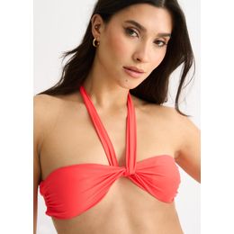 Orangefarbenes Neckholder-Bikini-Oberteil mit Twist-Front