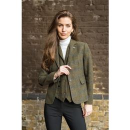 Olivgr&uuml;nes 2-teiliges Tweed-Blazer-Weste-Set f&uuml;r Damen im Fischgr&auml;tenmuster