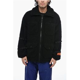 POLAR FLEECE-Jacke mit Logo und Schnallendetail in Schwarz