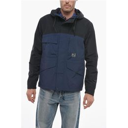 Woolrich Zweifarbige MOUNTAIN STROLL Utility-Jacke mit Kapuze in Blau, Nero