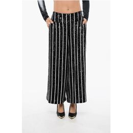 Balmain Paillettenbesetzte, gestreifte High-Waist-Hose in Schwarz und Wei&szlig;