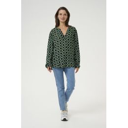 Kaffe Langarm-Bluse Regular fit Black Deep/Green Geometric black green