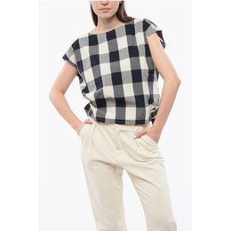 Woolrich &Auml;rmellose Bluse aus Baumwolle mit Gingham-Muster und Kordelzug in Wei&szlig;, Blau und Grau