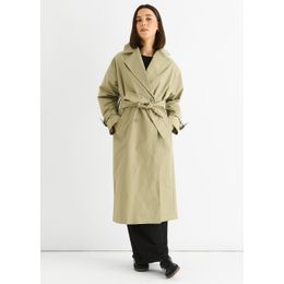 Salbeigr&uuml;ner doppelreihiger Langarm-Trenchcoat mit G&uuml;rtel
