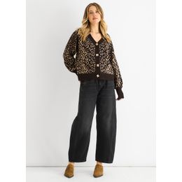 Schokoladenfarbiger Animal-Print-Wollmix-Cardigan-Look-Pullover