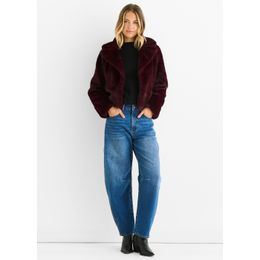 Pflaumenfarbenes, verknittertes Look-Faux-Fur-Cropped-Jacket
