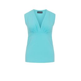 Aquamarines &auml;rmelloses Jersey-Top mit V-Ausschnitt &ndash; Stretch-Baumwollmischgewebe
