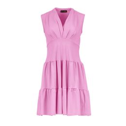 Rosa &auml;rmelloses Jerseykleid mit V-Ausschnitt &ndash; Lockere Passform, knielang