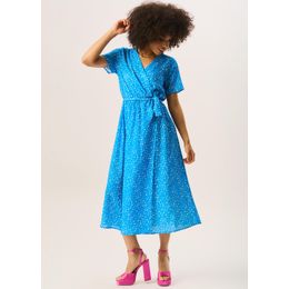 Blaues Wickel-Midikleid mit Tiermuster