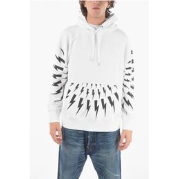 Neil Barrett RADIAL FAIR-ISLE THUNDERBOLT Hoodie mit Maxi-Patch-Tasche vorne in Schwarz & Wei&szlig;
