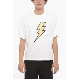 Neil Barrett Slim Fit RAINBOLT Rundhals-T-Shirt in Wei&szlig;