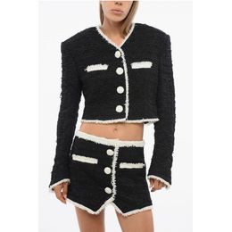 Balmain Kurzer Tweed-Blazer mit kontrastierenden Details in Schwarz und Wei&szlig;