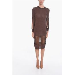 Bottega Veneta Metallic-Midikleid aus Viskosestrick mit Kettendetails in Braun